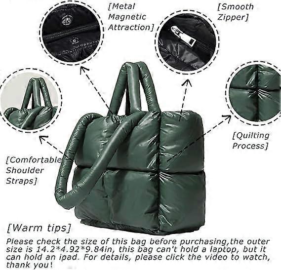 Women Large Quilted Puffer Tote Bag Soft Padded Down Winter Handbag ...