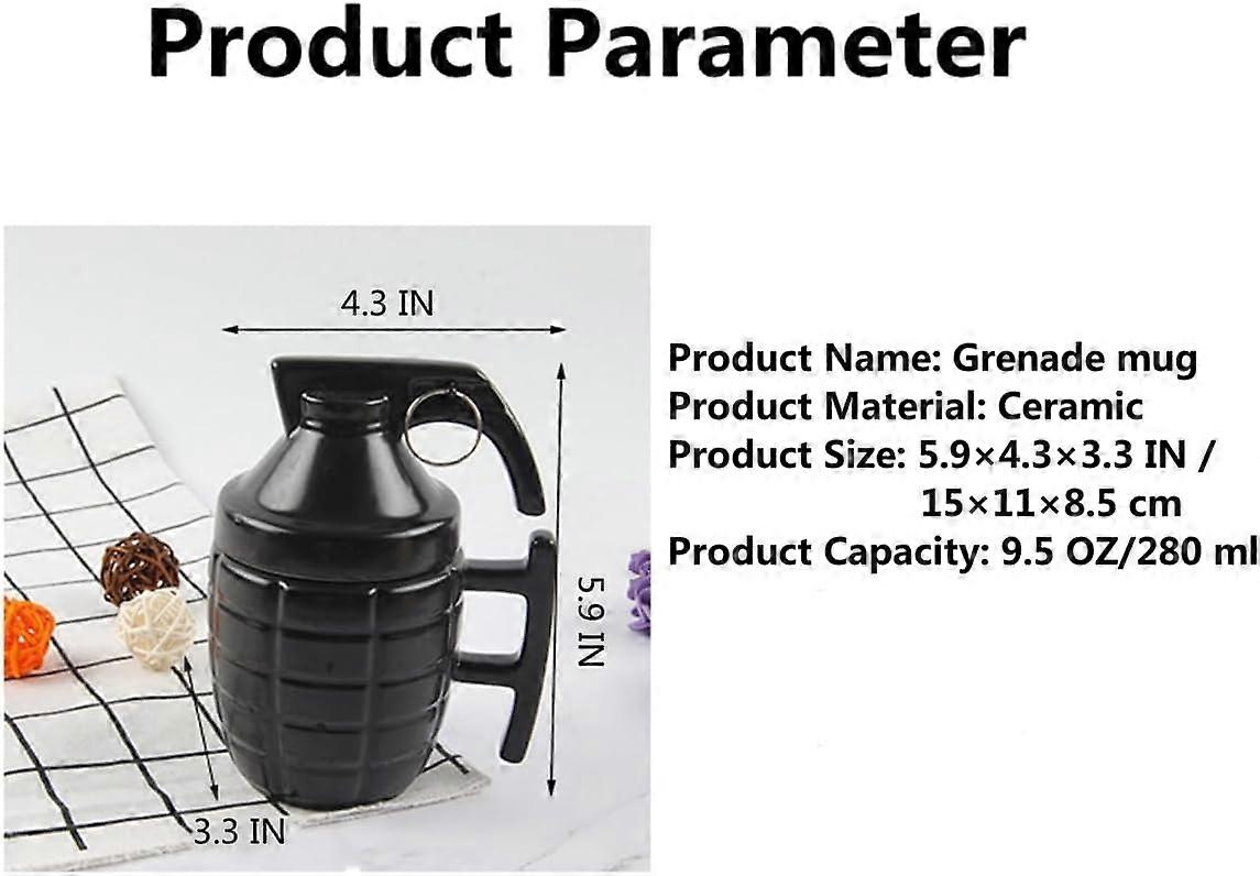 SBSG Grenade Mug, Ceramic Coffee Cup with Lid, Milk, Juice (Black ...