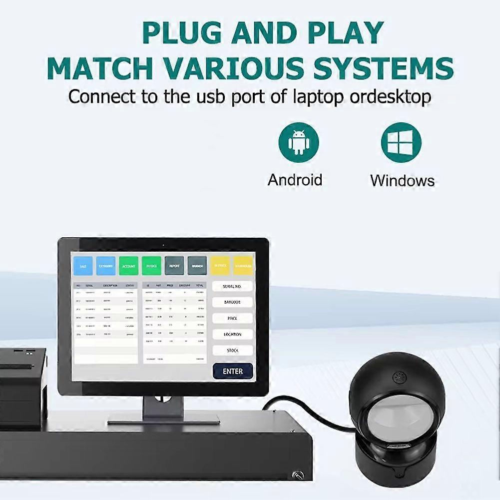 A5 Desktop 2D QR Barcode Scanner, Hands Free Omnidirectional USB Big ...