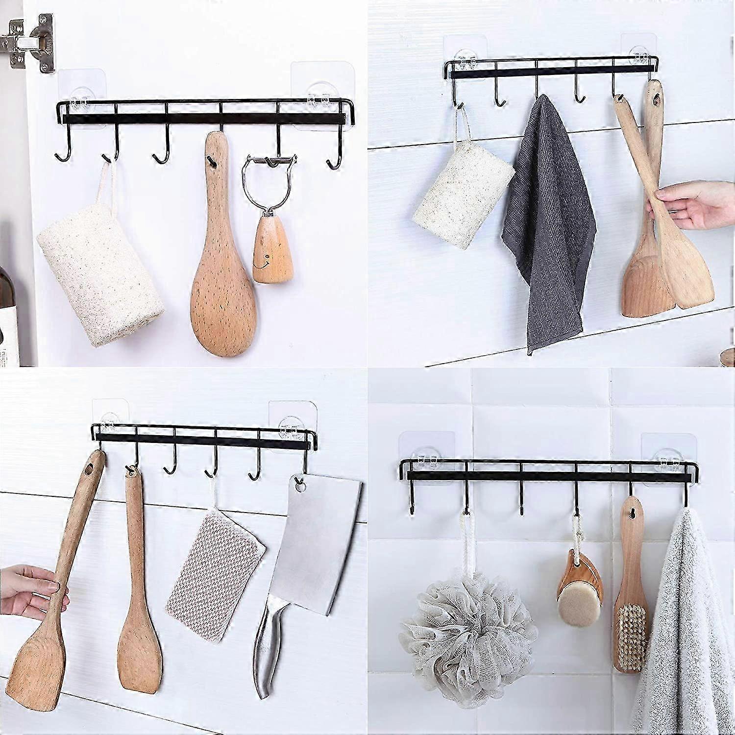 2 Pack Kitchen Adhesive Wall Hooks Rack Rail, Space Saving Wall Hanger ...