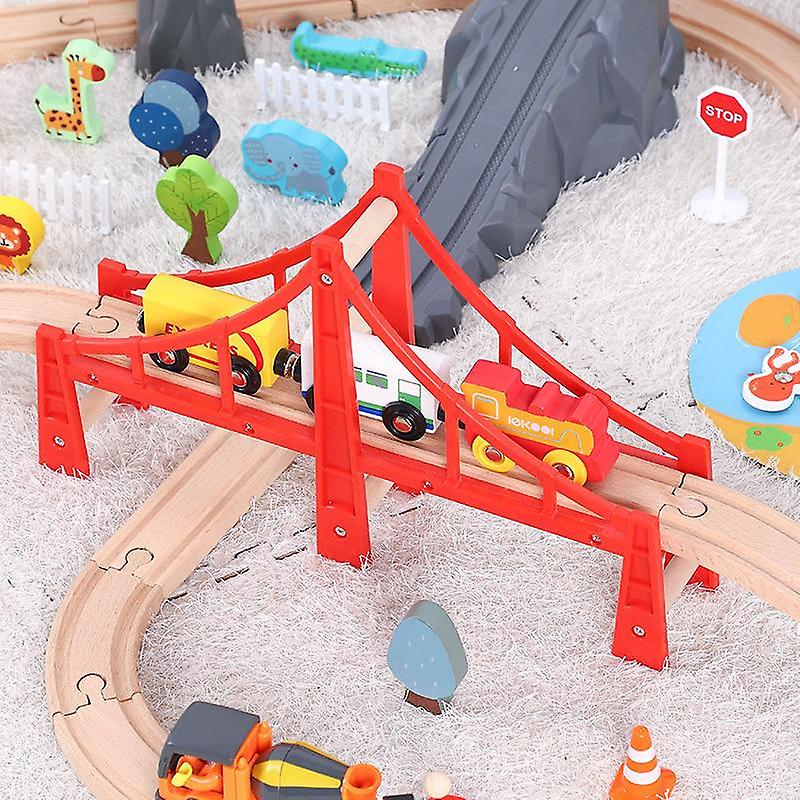 Wooden Train Track Railway Set Kids Toys Wood Puzzle Tunnel Slot Rail ...