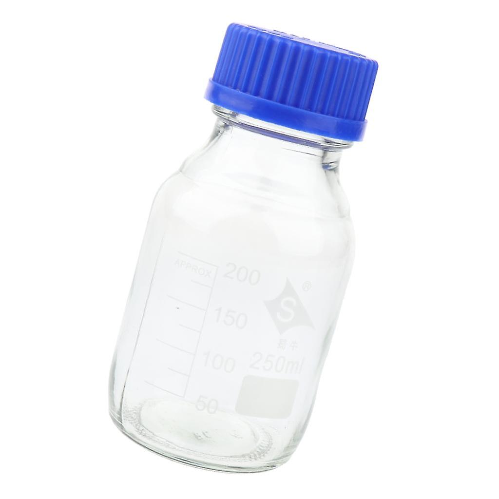 Lab Graduated Round Glass Reagent Bottle with Blue Screw Cap 250ml ...