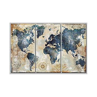 Printed Non-woven Canvas World Map 3 Parts Painting Picture Wall Decor ...