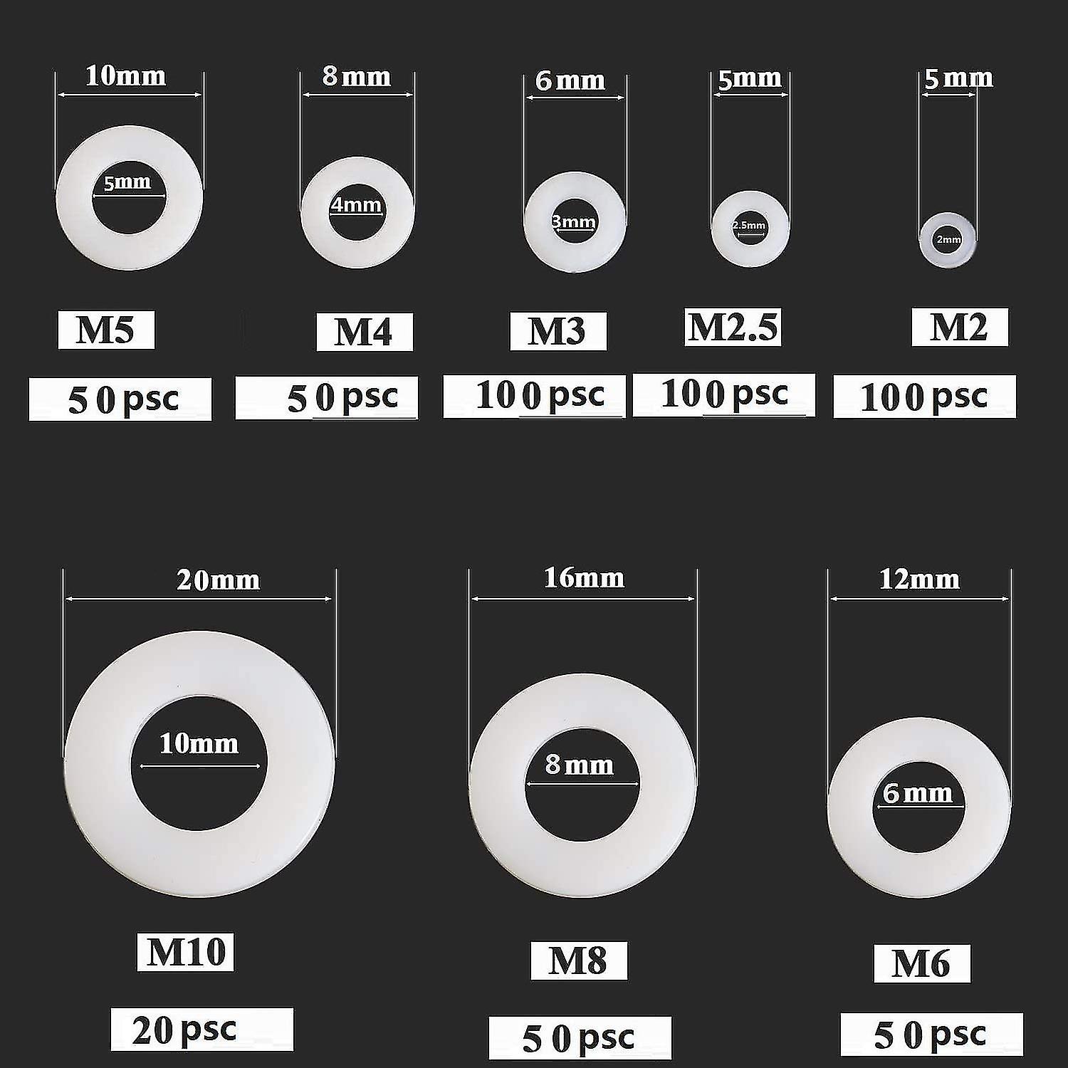 500pcs White Nylon Plastic Flat Washers Nylon Various Insulated Round ...