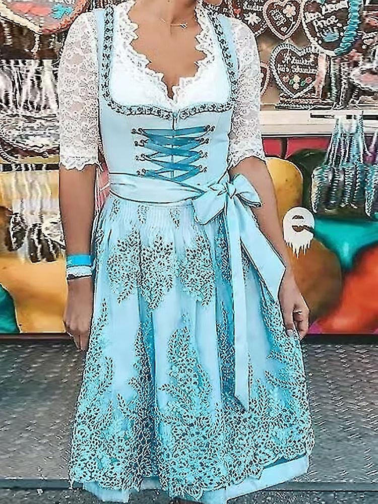 Women's Dirndl Midi Dress Dirndl Dress 3-Piece Costume Dress Set ...