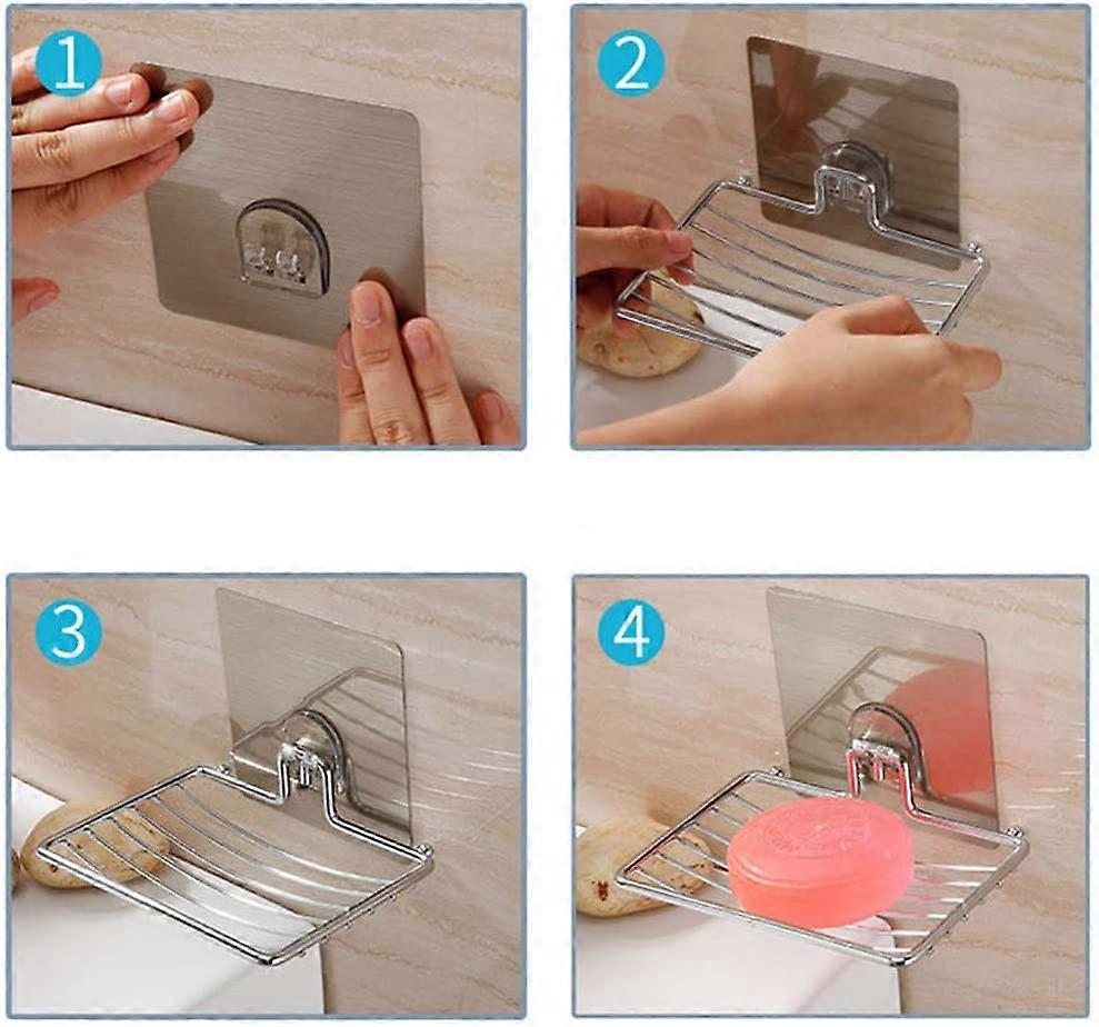 Stainless Steel Soap Dish Rack 2 Pack Self Adhesive Wall Mounted Soap ...