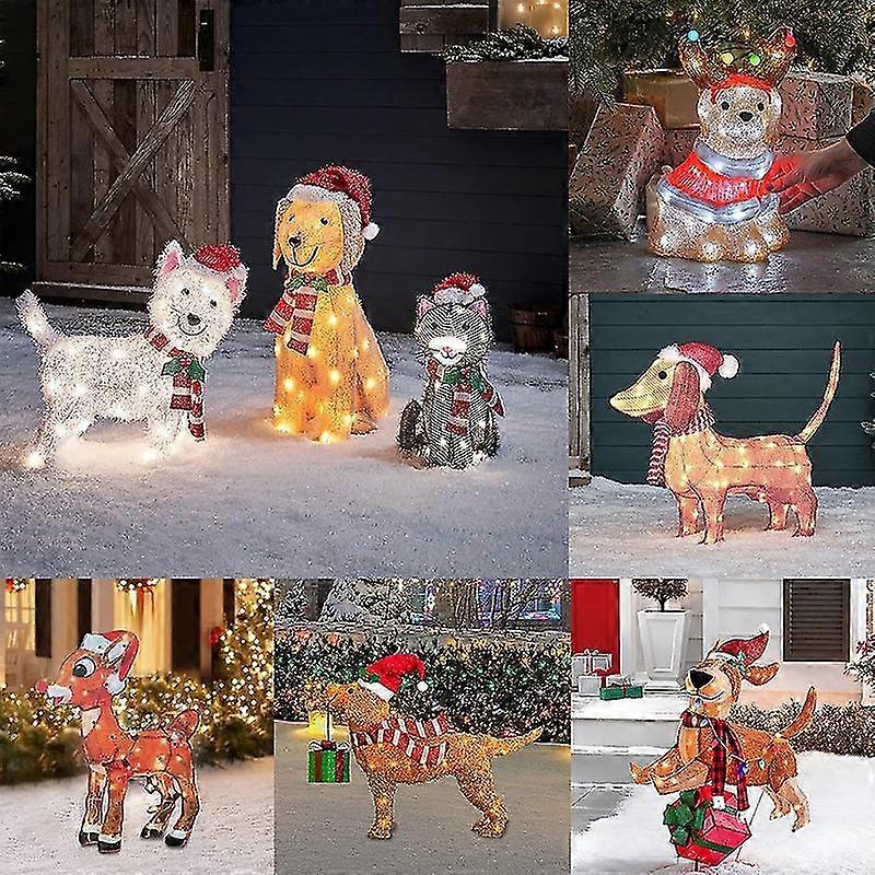 Julepynt udenfor lysende dyr, hund, hjorte, julemandenudenfor julepynt ...