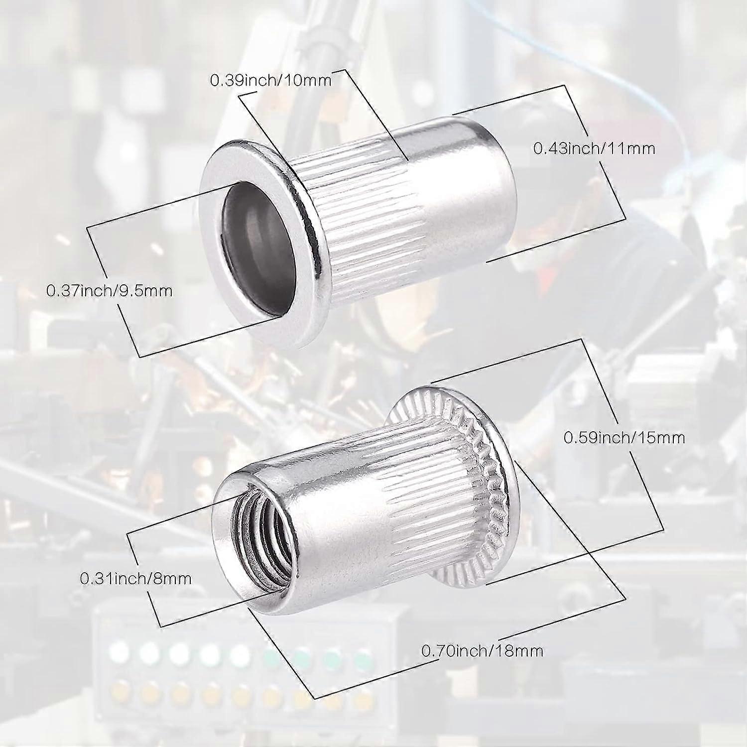 60 Pieces 304 Stainless Steel M8 Rivet Nut Flat Head Blind Nut Threaded ...