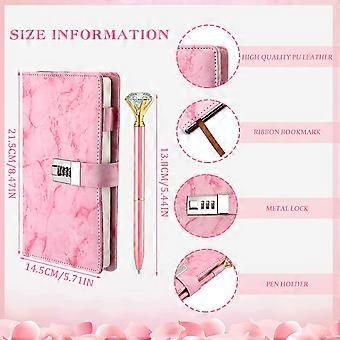Diary with Lock Marble PU Leather A5 Journal Combination Lock Secret ...