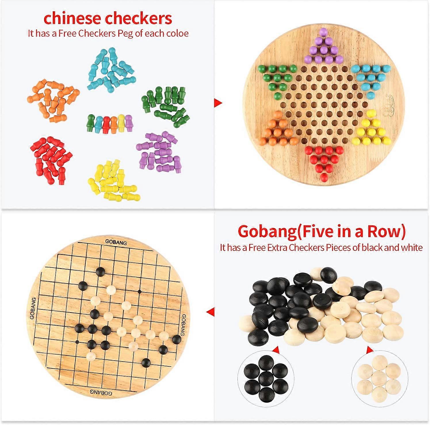 2 in 1 Wooden Chinese Checkers & Gobang (Five in a Row) Wooden Board ...