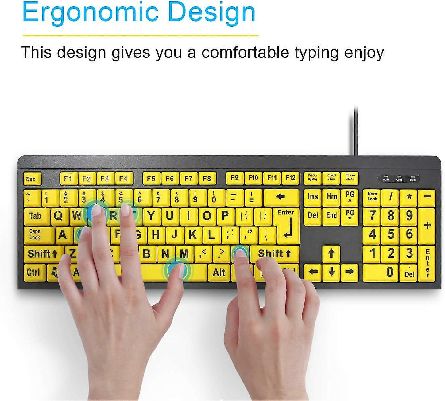 Ergonomics Design Large Print Keyboard, Fluorescent Printing For ...