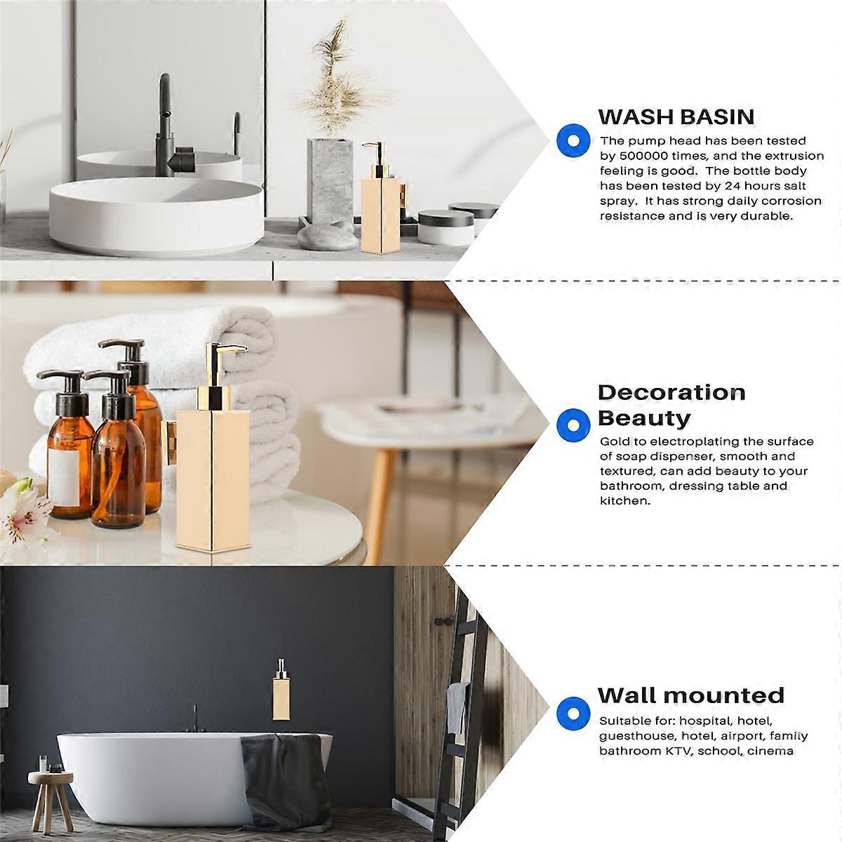 Liquid Soap Dispenser Bathroom Wall Mounted Gold Shower Gel Detergent ...