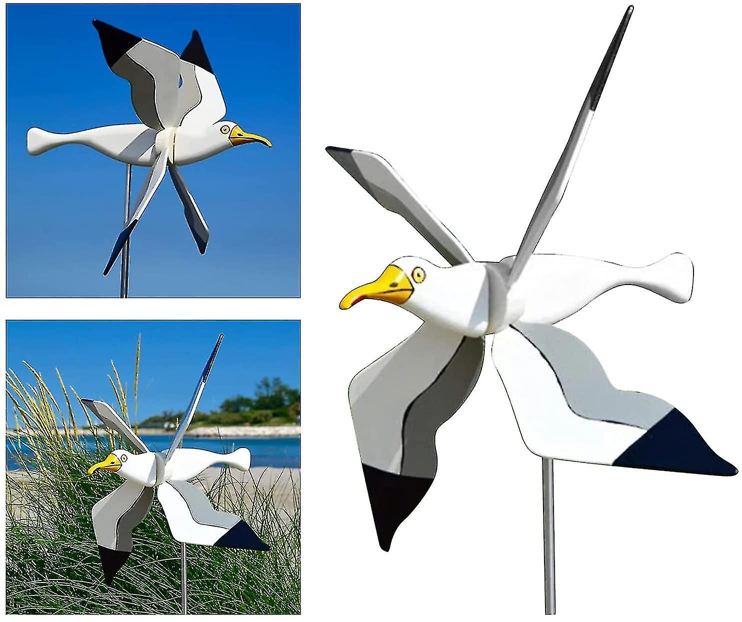 Resin Garden Windmill, White Seagull With Spinning Wings Animal ...