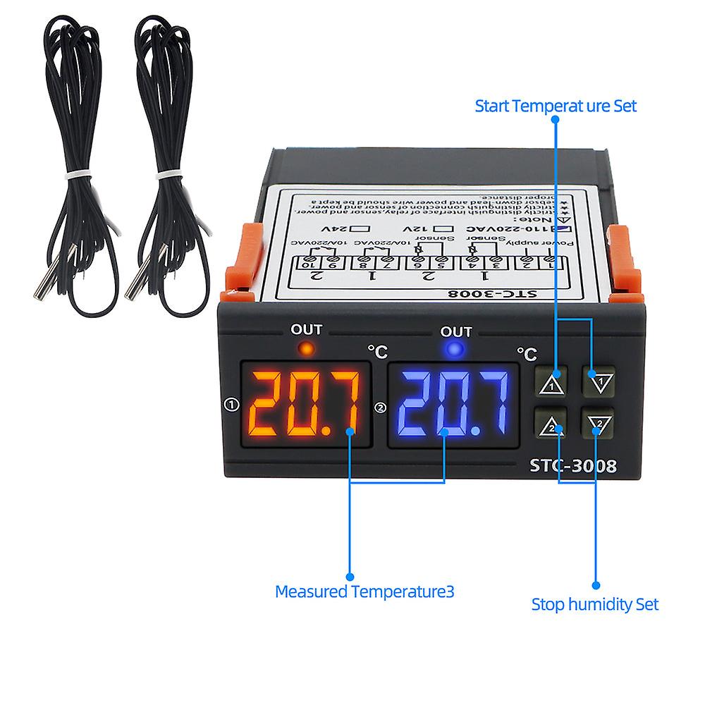 Stc-3008 Dual Digital Temperature Controller Two Relay Output Thermoregulator Thermostat With ...