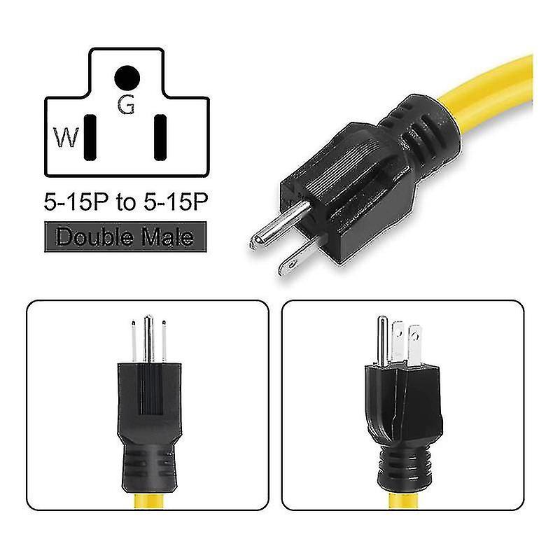 2ft 3 Prong Plug To Plug Double Male Extension Cord,12awg 125v Nema 5 ...