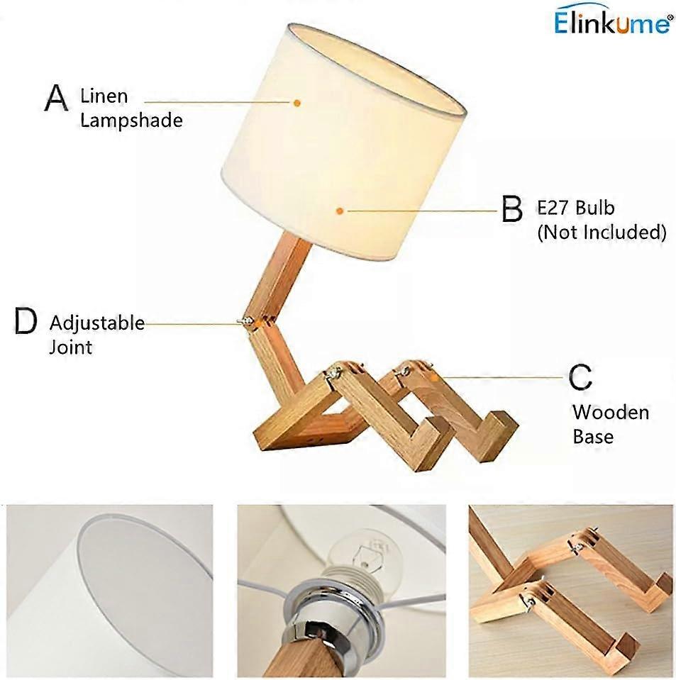 Robot Bedside Lamp, Creative Table Lamps with Adjustable Wood Base ...