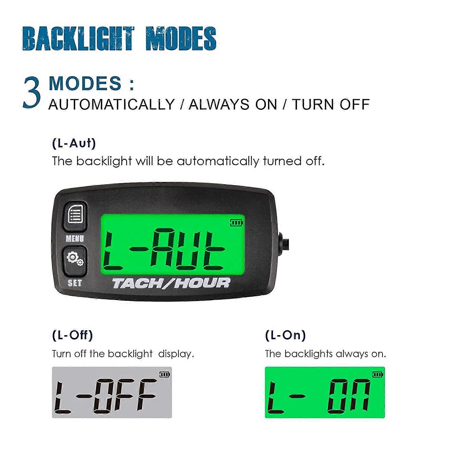 LCD Backlit Gauge Resettable Inductive Tachometer Hour Meter for 2/4 Stroke Engines | Fruugo UK