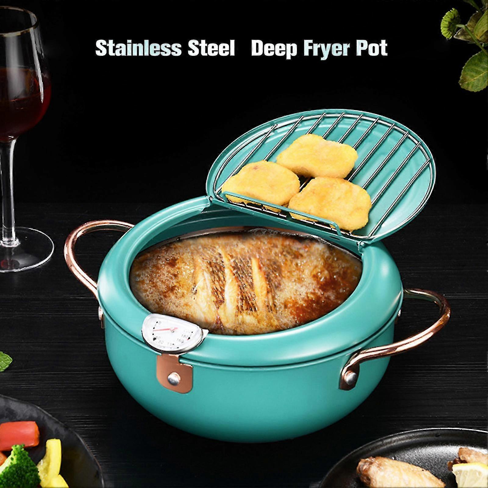 Dark Green Deep Fryer Pot Stainless Steel Japanese Style Fryer With A ...