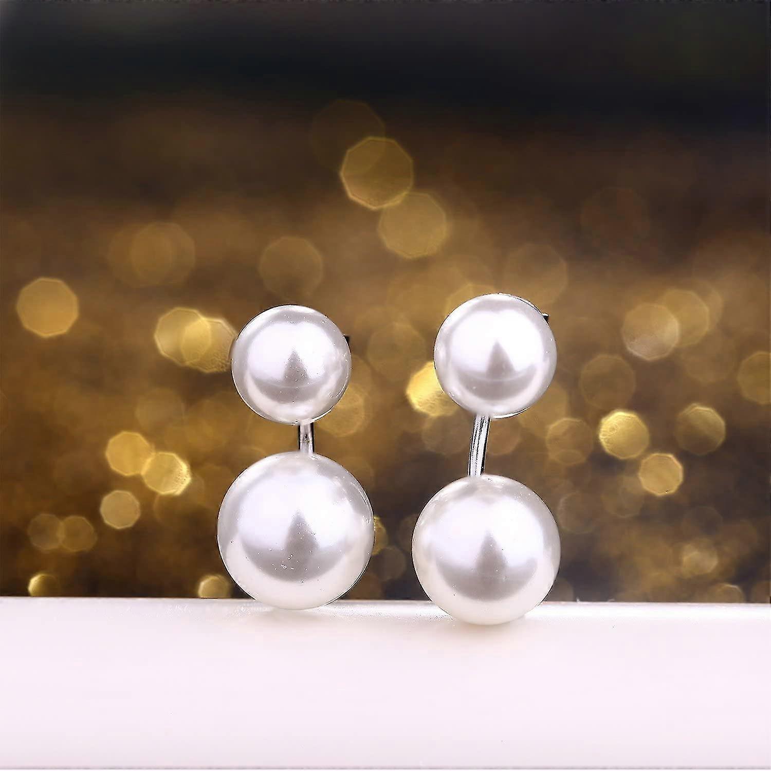 Fong Fong Women's Double Pearl Earrings 25 Sterling Silver Double Pearl Earring Pearl Front Back ...