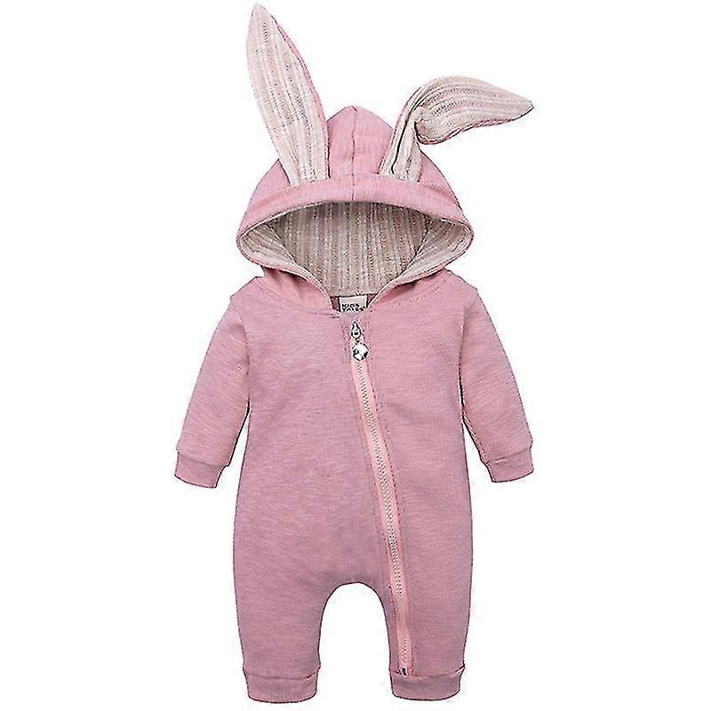 Baby Romper Rabbit Bunny Ear Hooded Jumpsuit Zipper One Piece Pyjama ...
