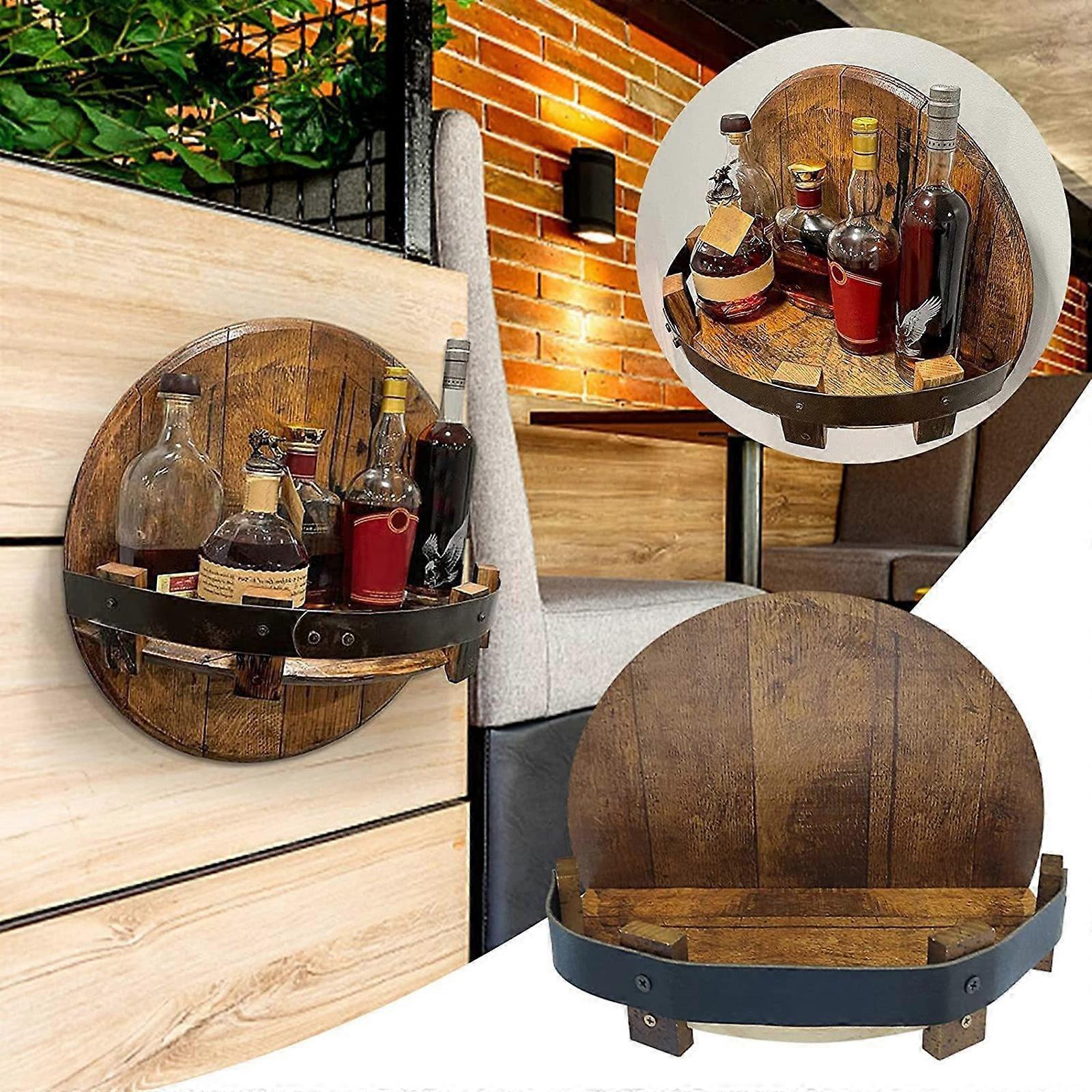 Crafted Bourbon Whiskey Barrel Shelf Wall Mounted Wine Bottle Display ...
