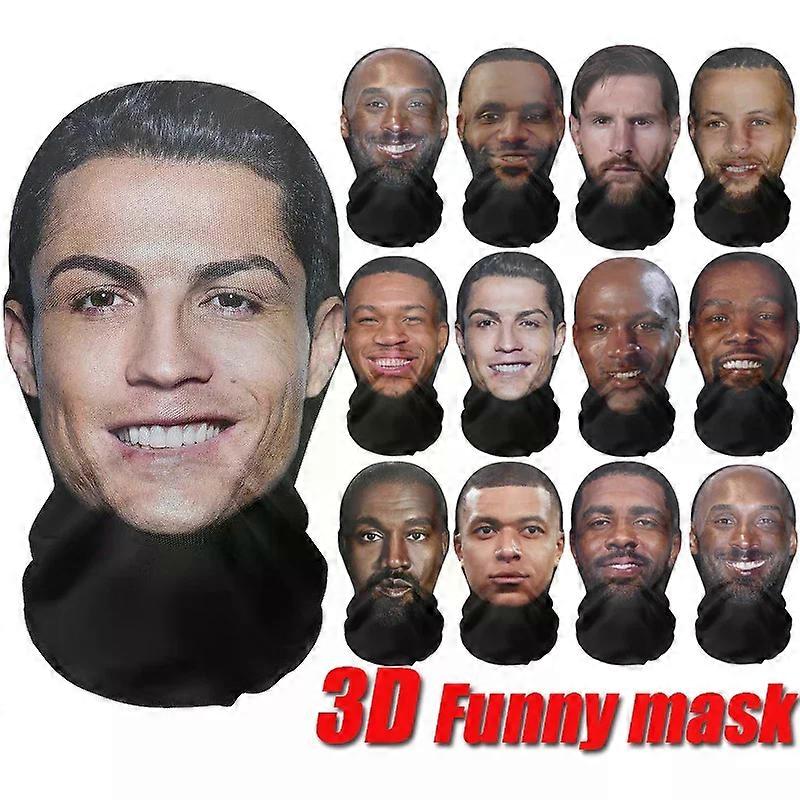 3D CR7 Messi Seamless Mask Funny Face Printed Head Scarf Famous Person ...