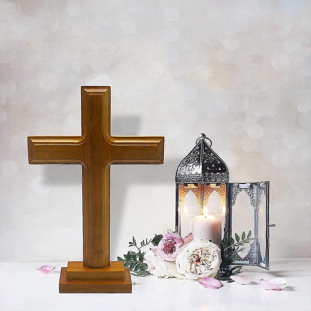 Wooden Standing Cross Decor Altar Cross With Stand Double-sided Table ...