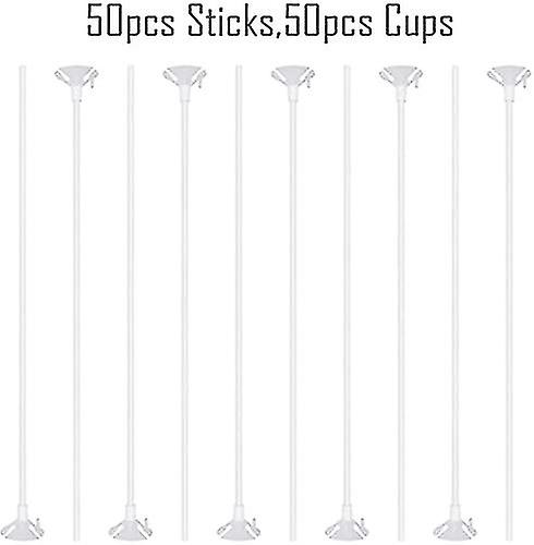 Balloon Sticks, 50 Pcs 32cm Plastic Thicken Milk-white Balloon Sticks Holders With Cups Suit For ...