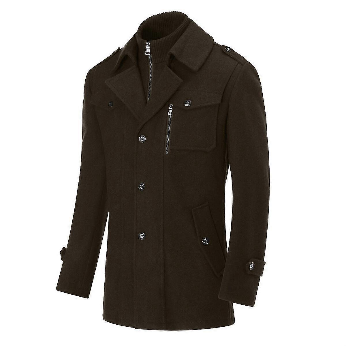 Mens Double Collar Pocket Pea Coat-qq | Fruugo UK