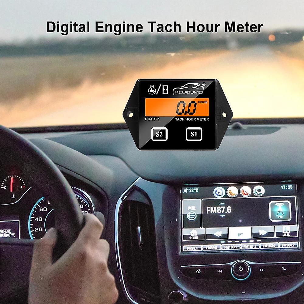 Universal Digital Engine Tach Hour Meter with Backlight LCD Display Boat Moto Tachometer Gauge ...