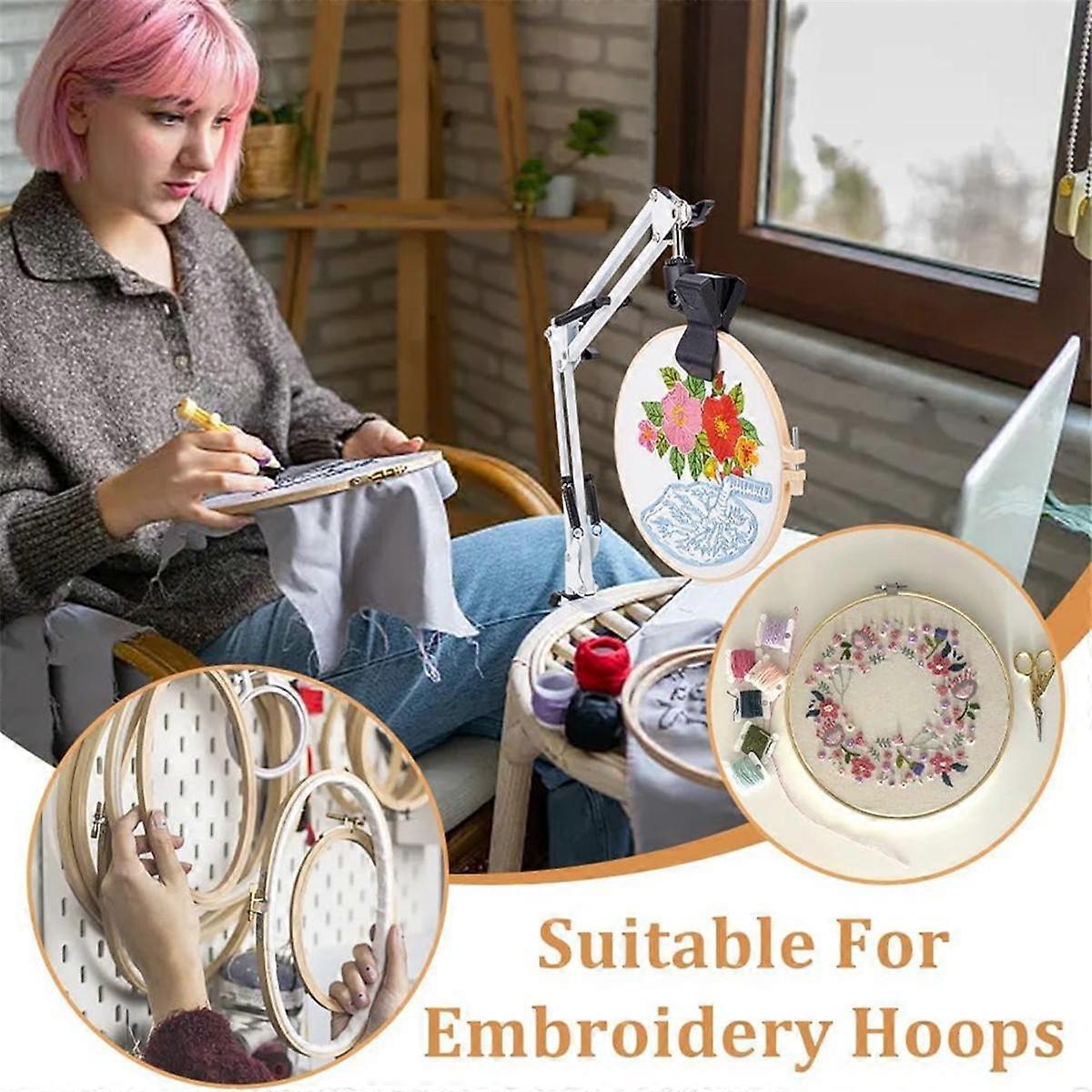 White Embroidery Stand Kit 8mm Hole Hand Embroidery Stand 360 Degree ...