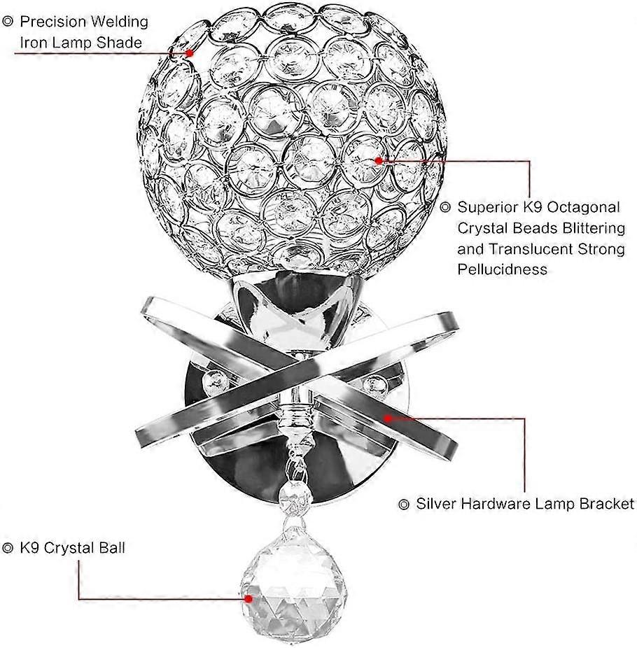 Modern Crystal Wall Light Pendent Lamp Chrome Finish Bedroom Sconce ...
