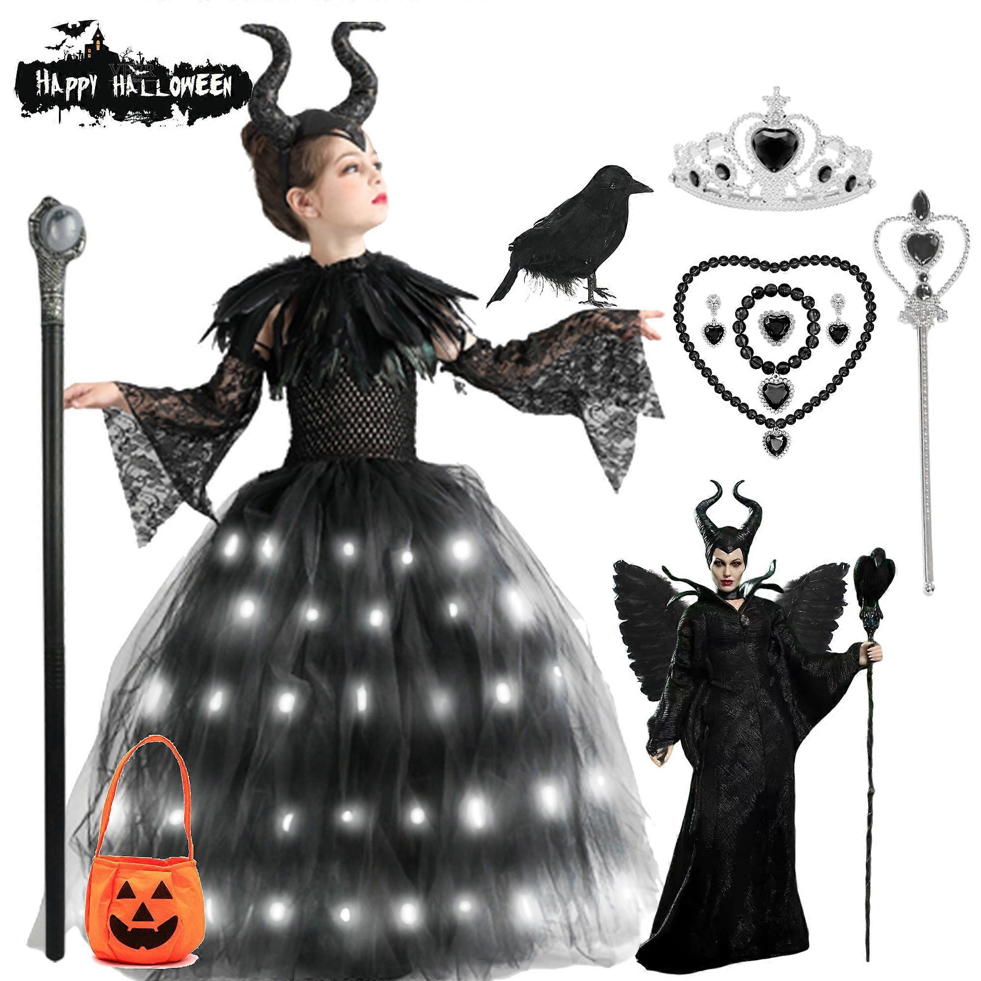 Halloween Girl Cosplay Dress Maleficent LED Light Up Dresses Witch Evil ...
