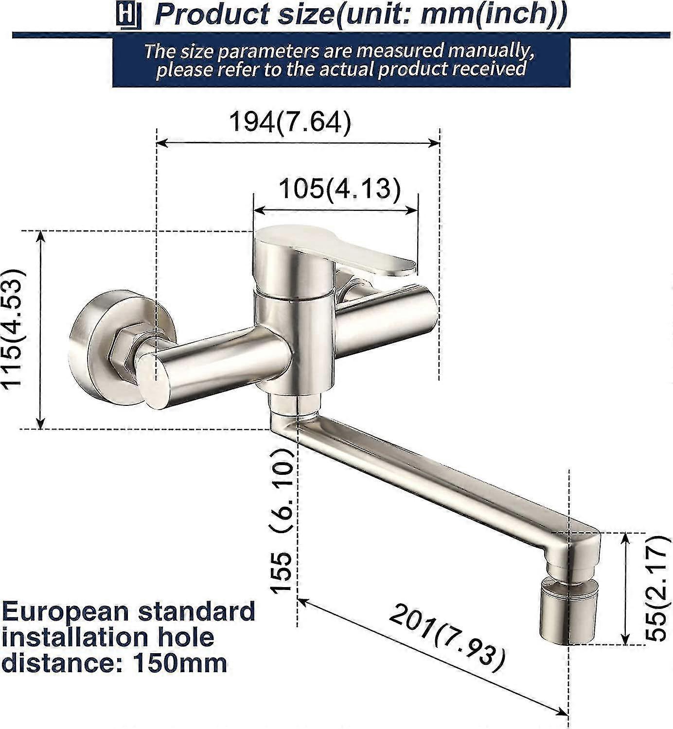 Wall Mounted Kitchen Tap With 2 Jets Sink Mixer Tap 360 Swivel Wall ...