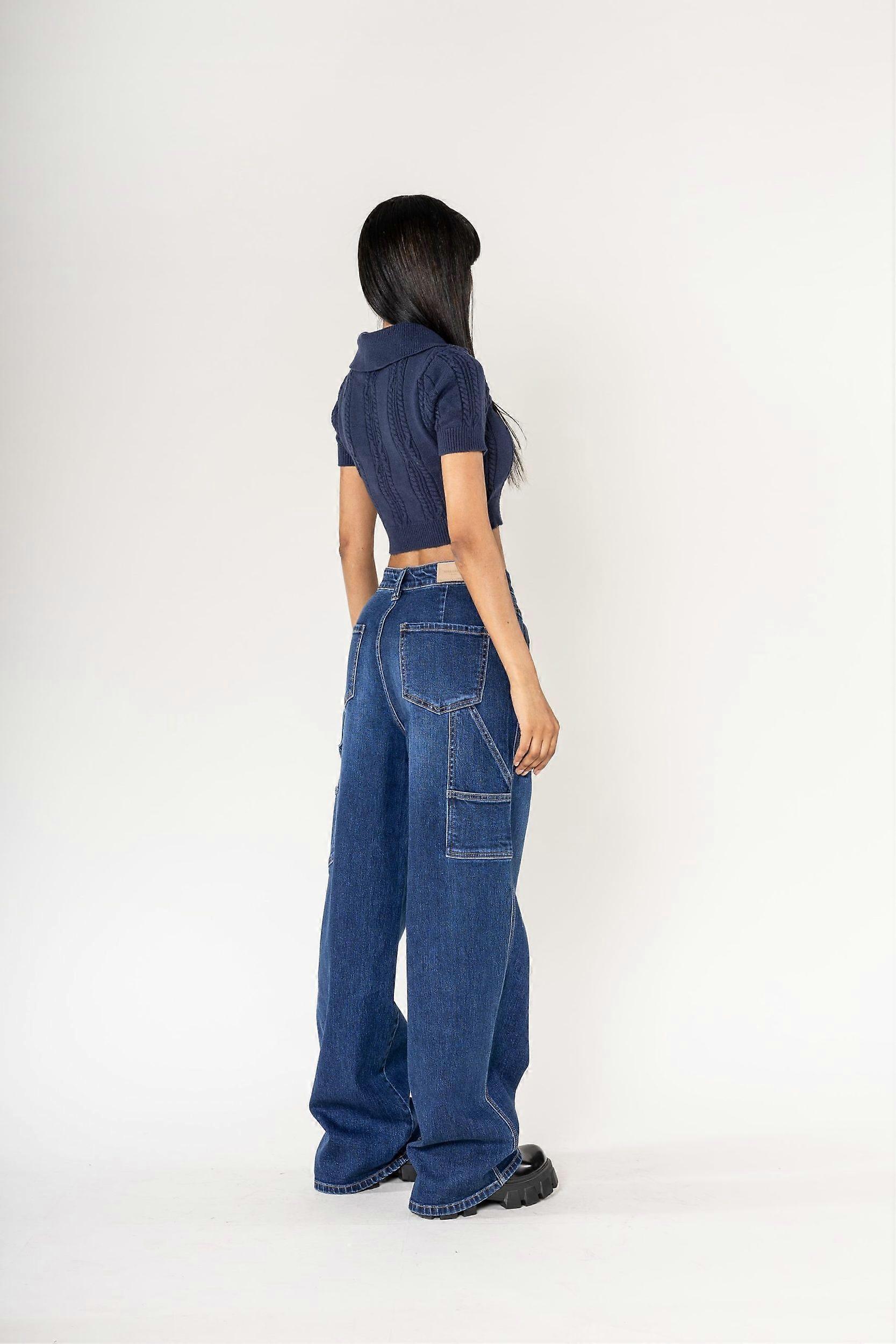 Nina Carter Women's Oversized Jeans Wide Leg Skater Hip-Hop Denim Pants ...