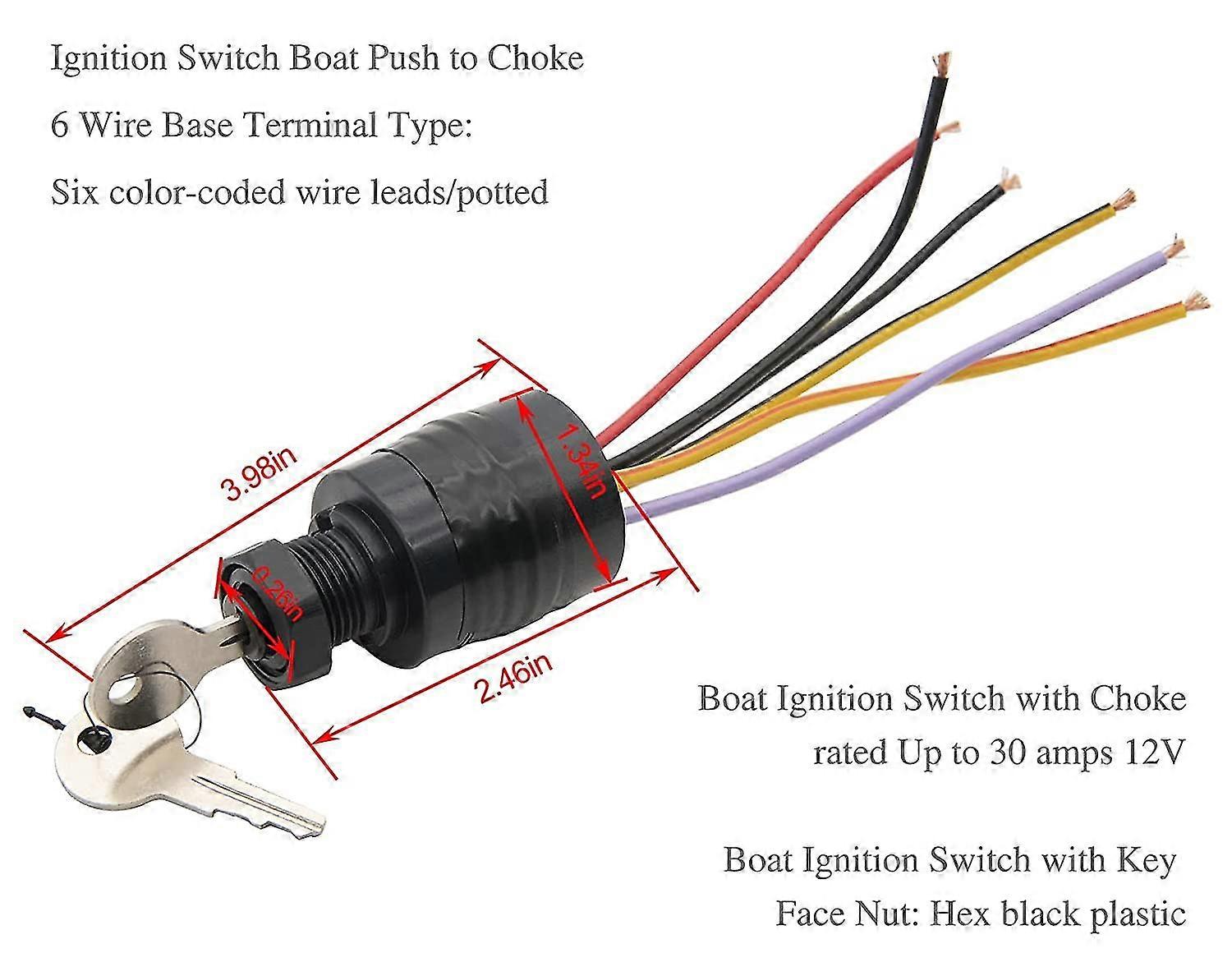 87-88107a5 Boat Ignition Switch With Key Boat Push To Choke 6 Wire Base ...