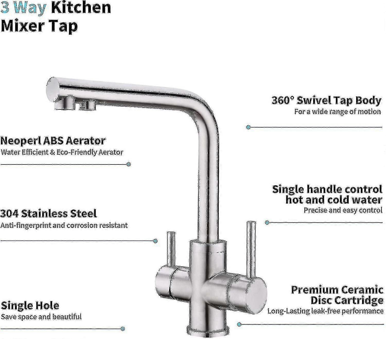 3 Way Kitchen Faucet, 360 Rotatable Kitchen Faucet, 3 In 1 Water Filter ...