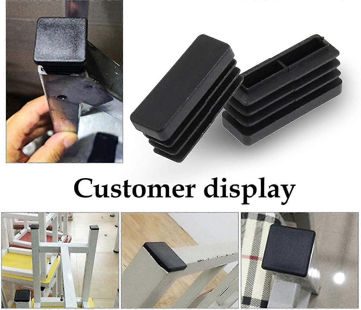 20 Pack Black Plastic Rectangular End Caps for Table, Chair, Tube Legs ...