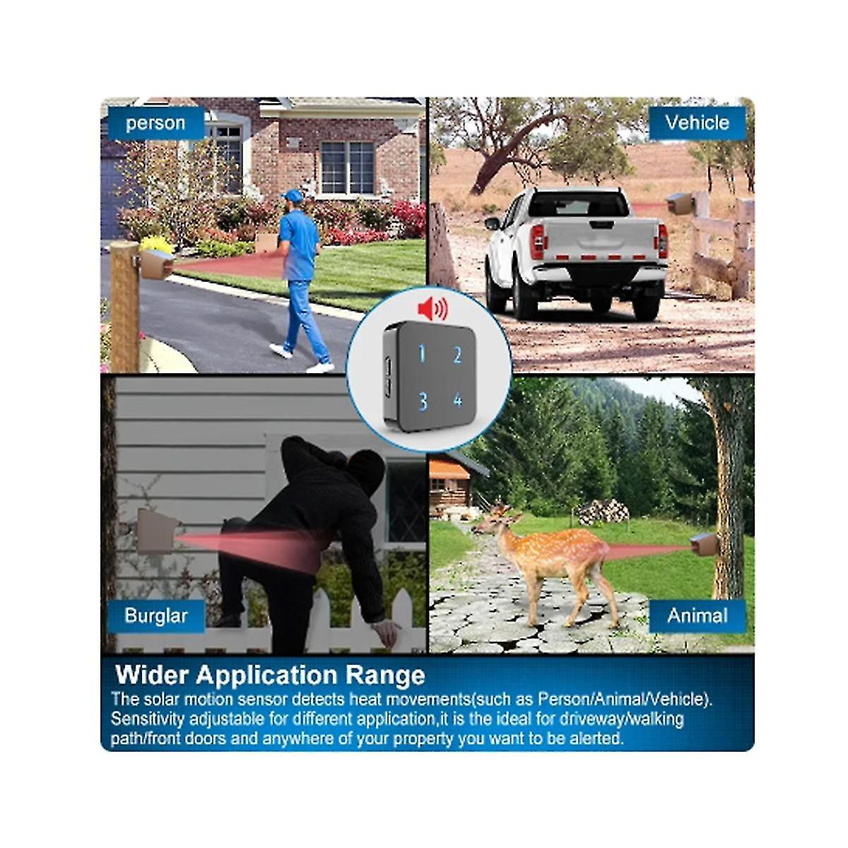 800 Meters Solar Wireless Driveway Alarm Outdoor Weather-resistant ...