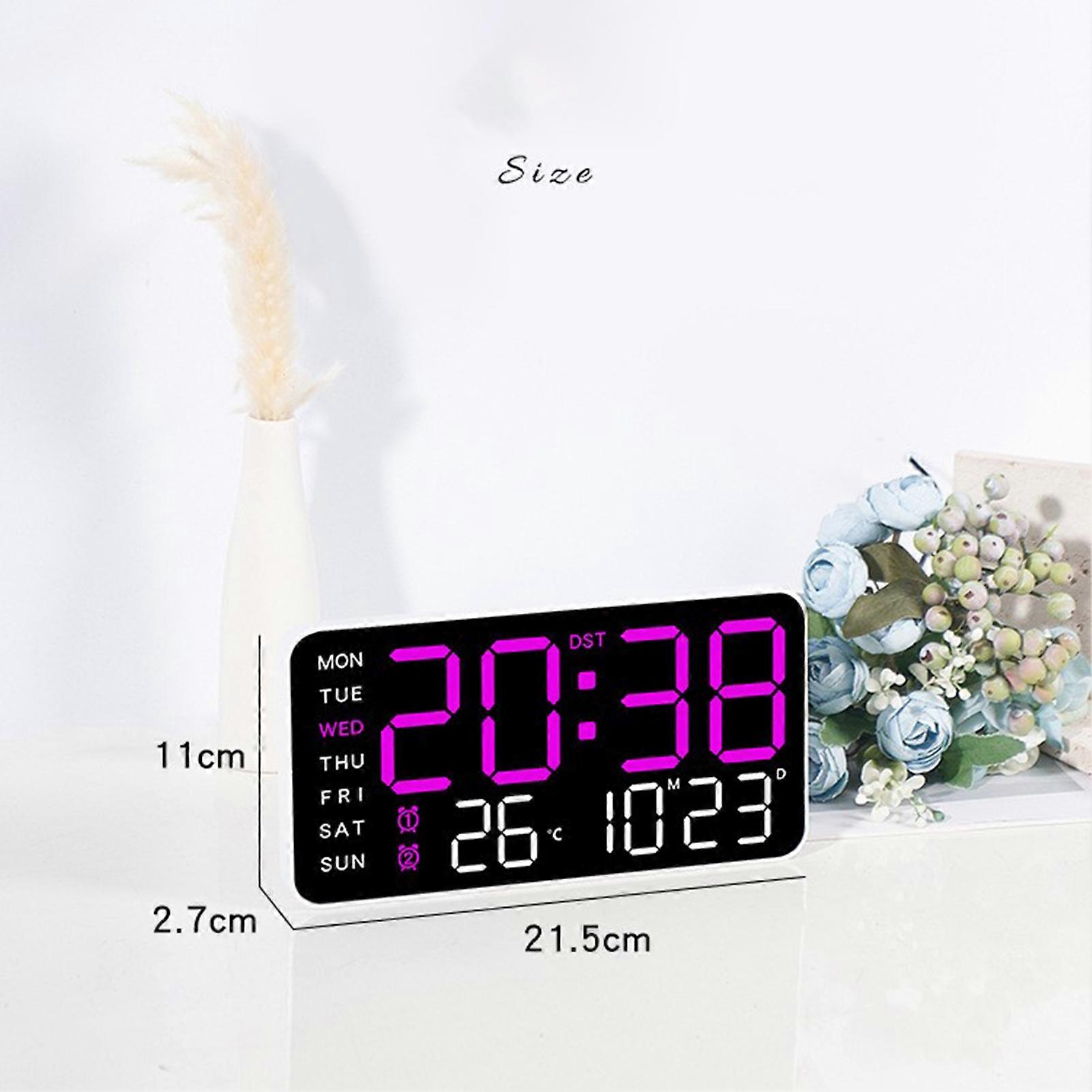 Digital Wall Clock Large Display Auto Dimming Easy-Setup Temperature ...