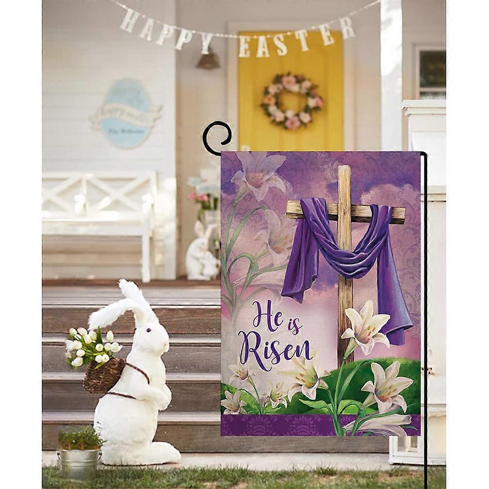 He is Risen Spring Easter Cross Print Garden Flag Vertical Double Sided ...