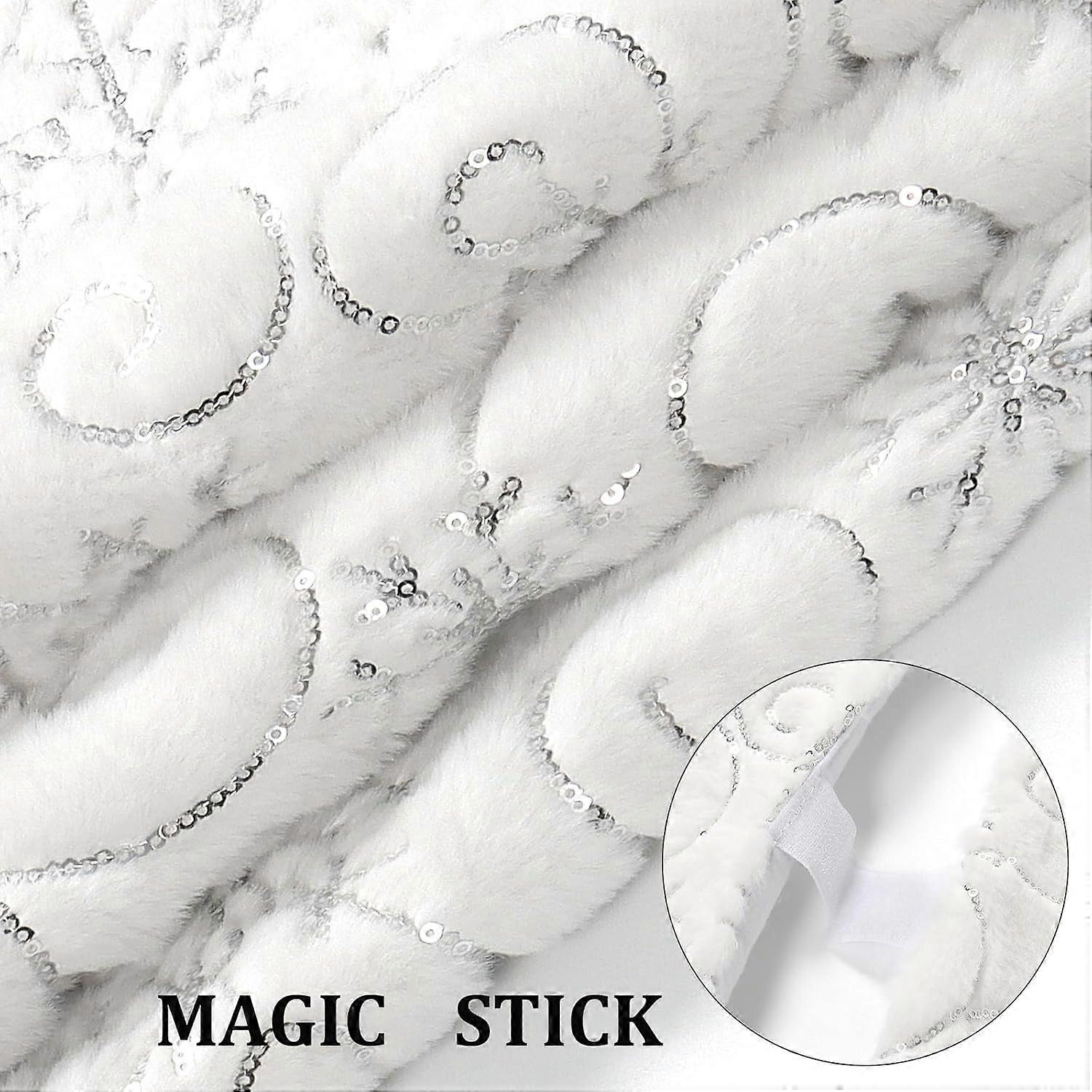 Faux Fur Christmas Tree Skirt 122cm ,White&Silver with Sequin ...