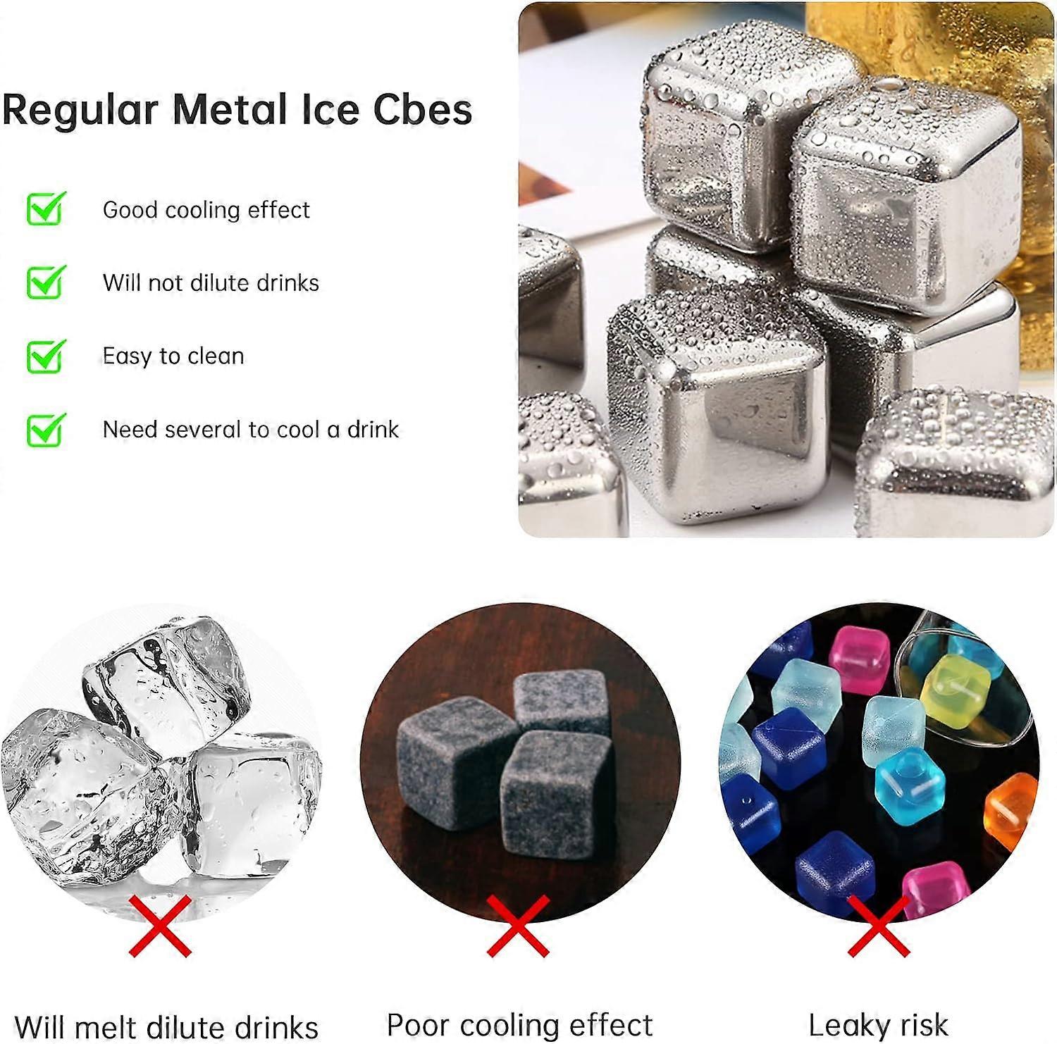 Whiskey Stones Pack of 8 Reusable Stainless Steel Ice Cubes with Tongs ...