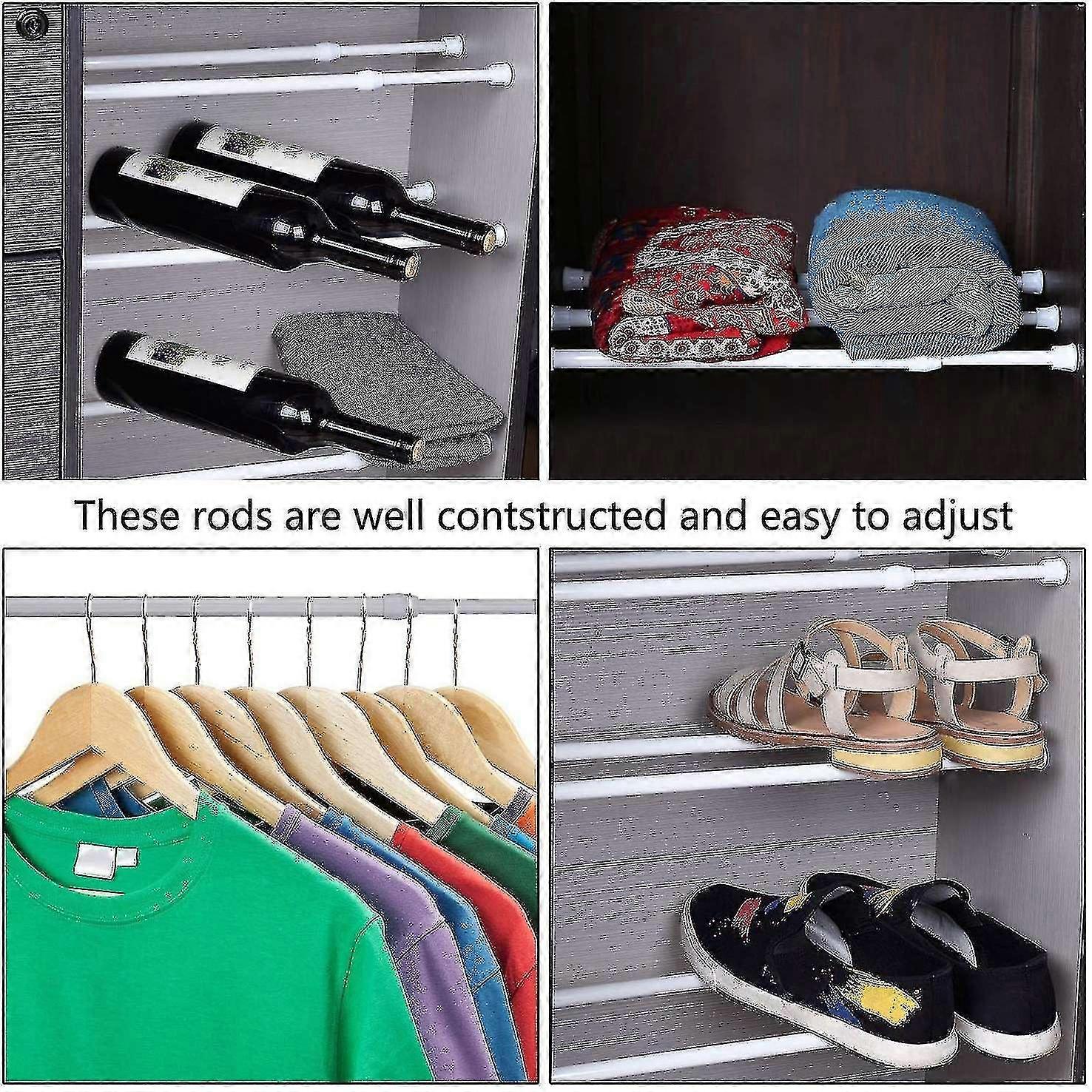 6 Pack Tension Rods, Adjustable Spring Cupboard Rod Curtain Rods White ...