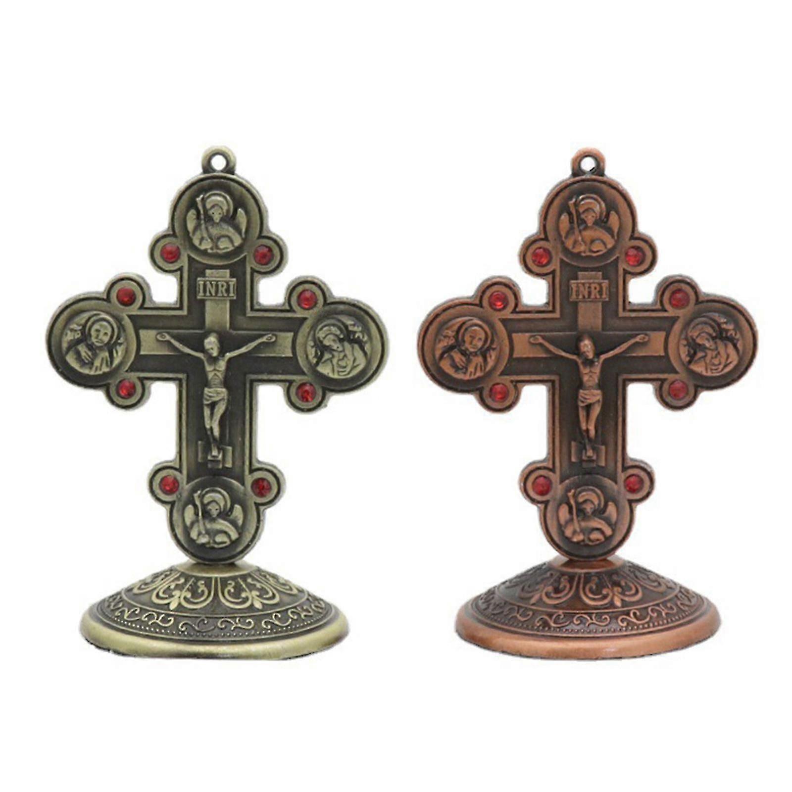 Metal Vintage Cross Ornament Christ Catholic Cross Standing Figurine ...
