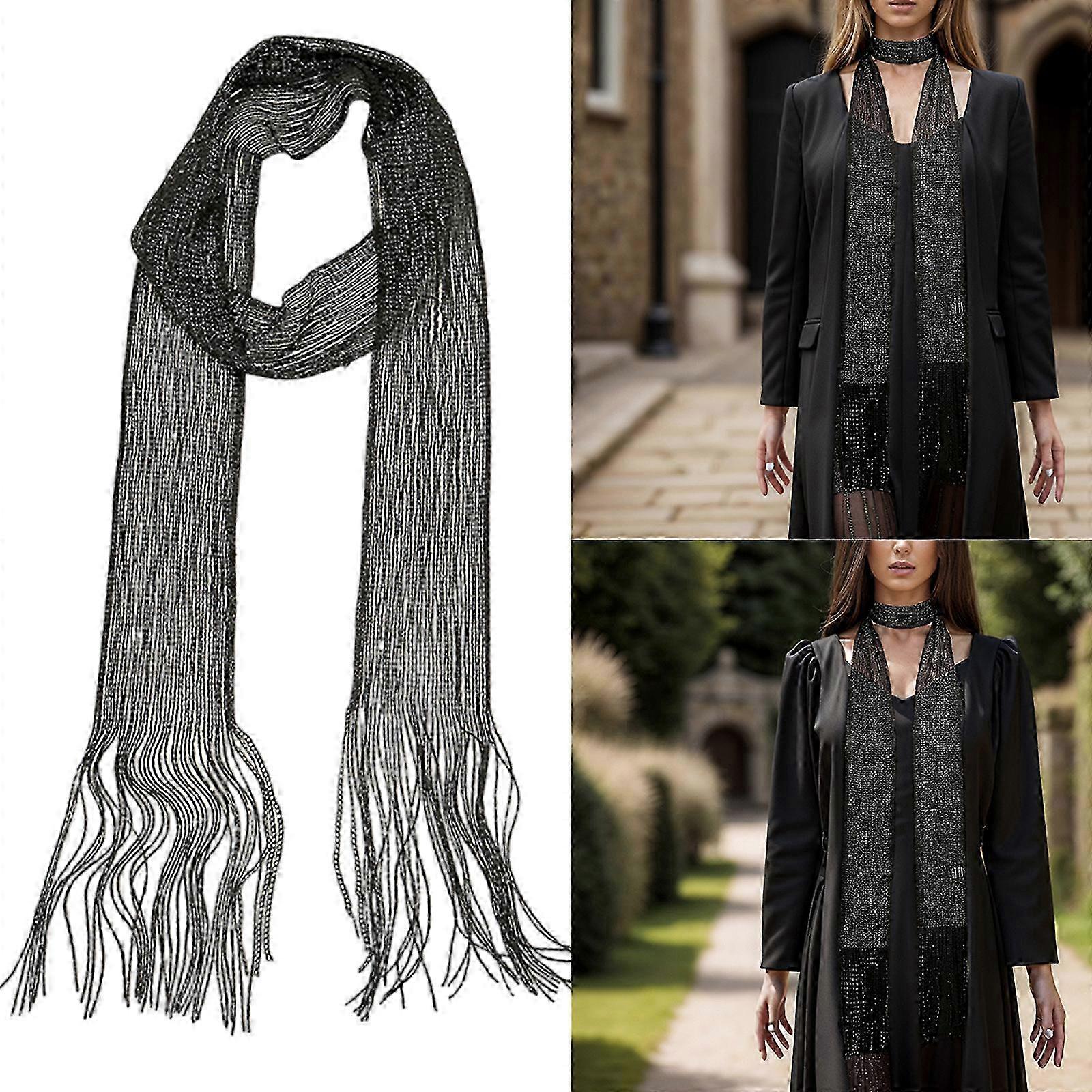 Long Thin Fringed Shimmering Scarf for Women, Formal Dinner Party ...