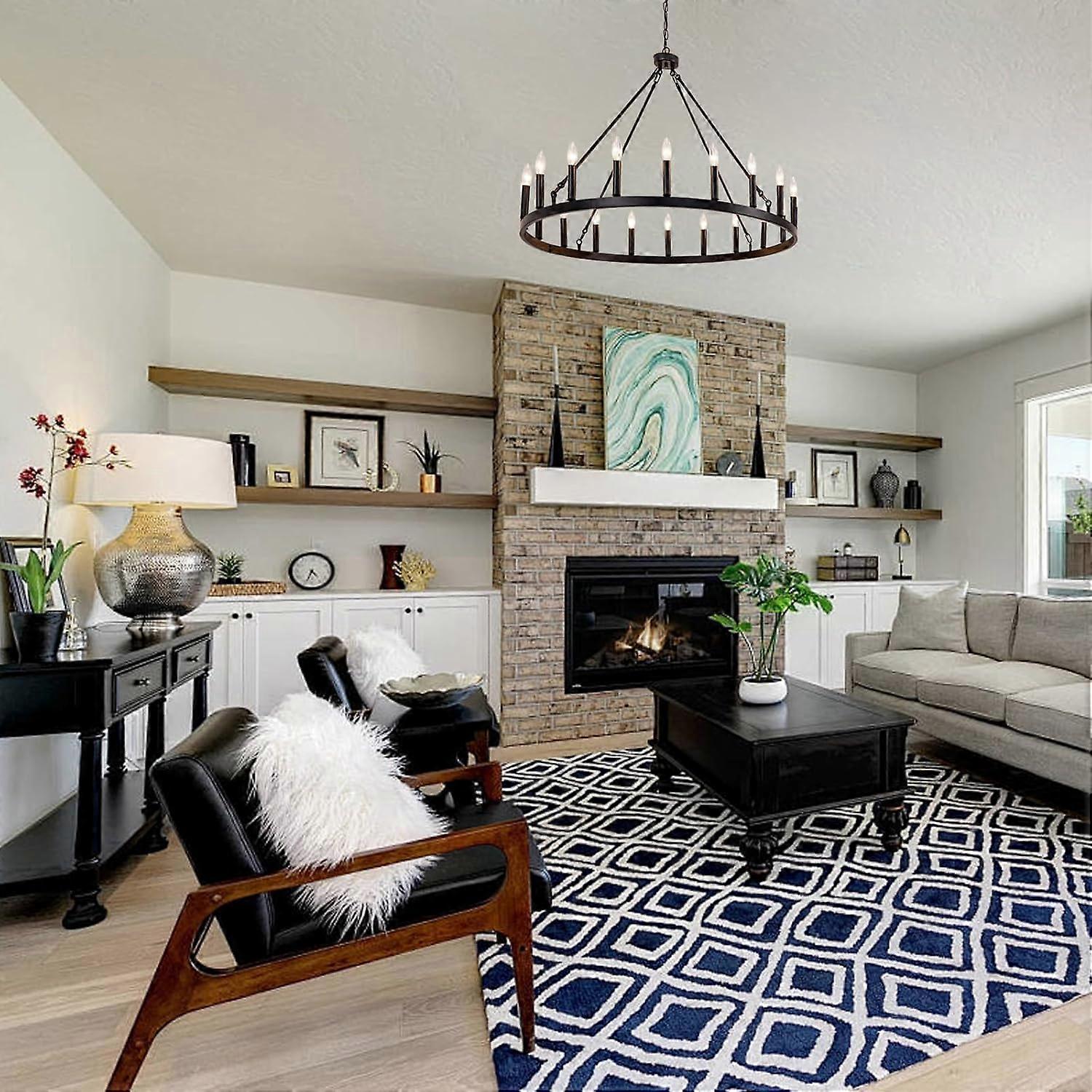 40 Inch 20Light Black Iron Wagon Wheel Chandelier, Adjustable Height ...