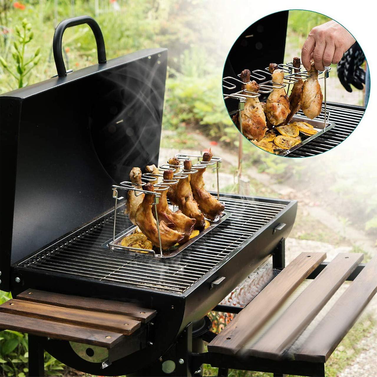 14 Leg Foldable Barbecue Chicken Leg Rack With Stainless Steel Tray ...