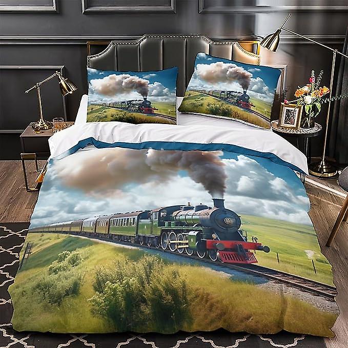 Travelling Train Comforter Covers 3D Printed Steam Train Bedding Set ...