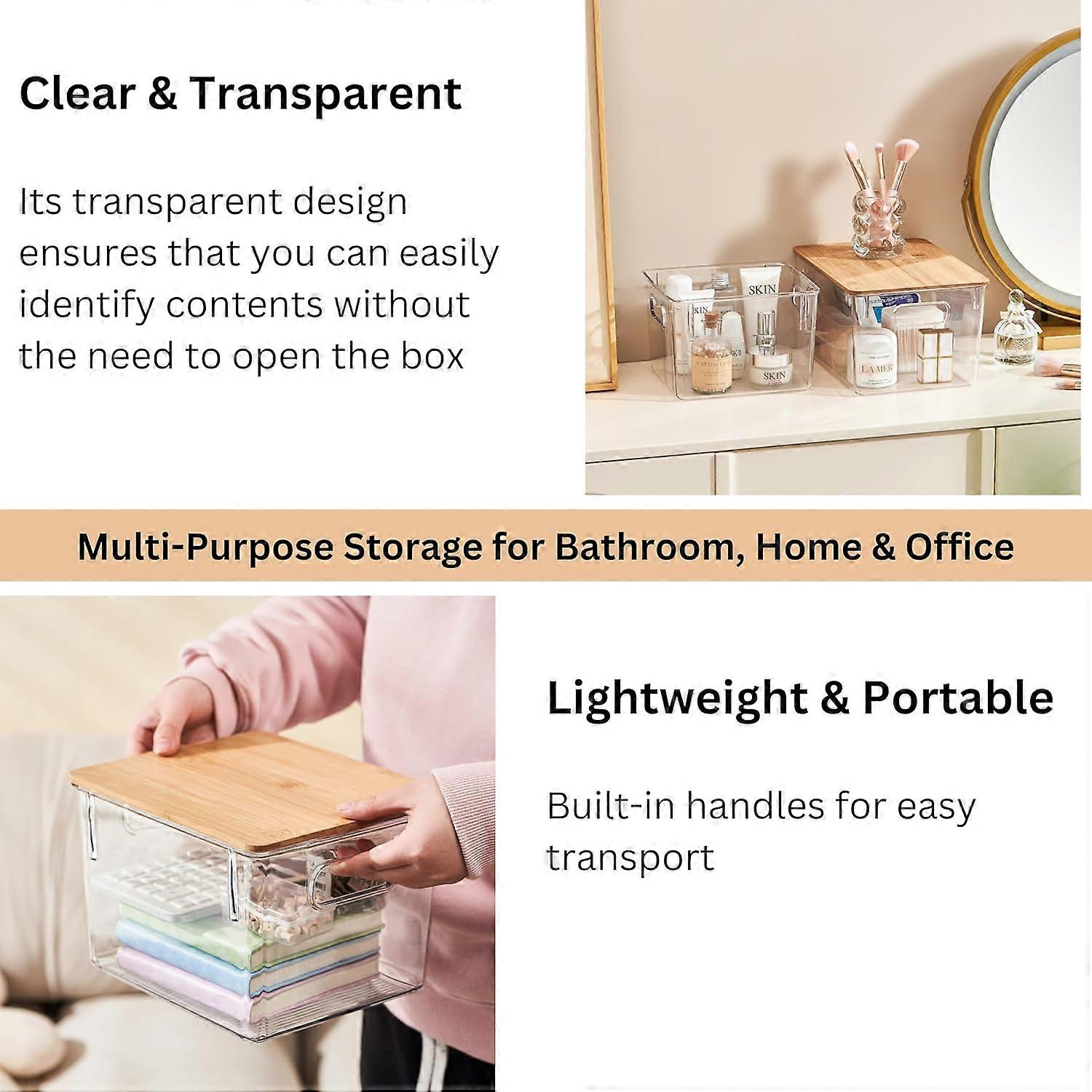 Clear Plastic Storage Box with Bamboo Lid and Handles with Lid for Home ...